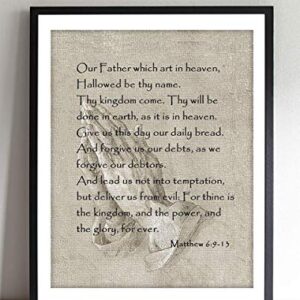 "The Lords Prayer w/Folded Hands"- Scripture Wall Art Print-8 x 10"- Ready to Frame. Home Décor-Kitchen-Dining Décor- Christian Gifts. Universal Biblical Prayer-Matthew 6: 9-13 With Linen Texture Look