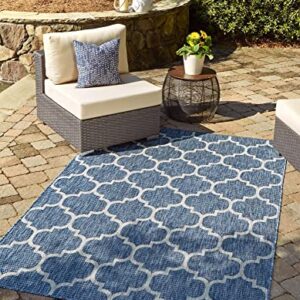 Unique Loom Trellis Collection Area Rug-Lattice Design, Moroccan Inspired for Indoor/Outdoor Décor, 4' 0" x 6' 0", Navy Blue/Gray