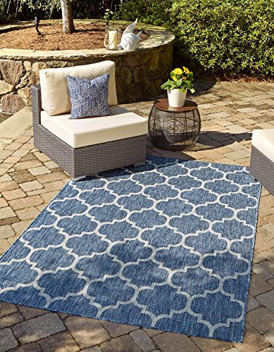 Unique Loom Trellis Collection Area Rug-Lattice Design, Moroccan Inspired for Indoor/Outdoor Décor, 4' 0" x 6' 0", Navy Blue/Gray