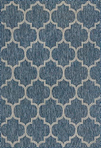 Unique Loom Trellis Collection Area Rug-Lattice Design, Moroccan Inspired for Indoor/Outdoor Décor, 4' 0" x 6' 0", Navy Blue/Gray