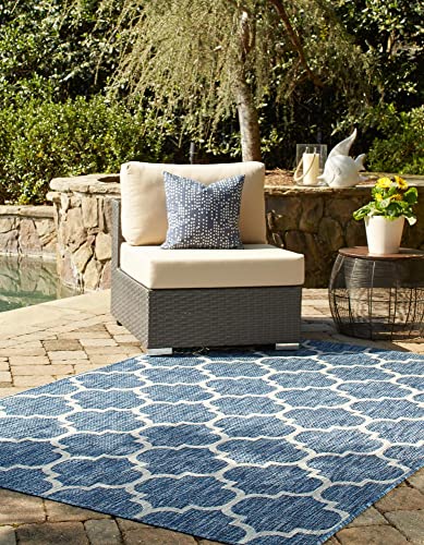 Unique Loom Trellis Collection Area Rug-Lattice Design, Moroccan Inspired for Indoor/Outdoor Décor, 4' 0" x 6' 0", Navy Blue/Gray