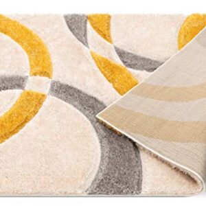 Well Woven Olly Yellow Geometric Stripes Thick Soft Plush 3D Textured Shag Area Rug 8x10 (7'10" x 9'10")