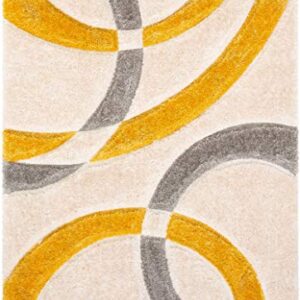 Well Woven Olly Yellow Geometric Stripes Thick Soft Plush 3D Textured Shag Area Rug 8x10 (7'10" x 9'10")