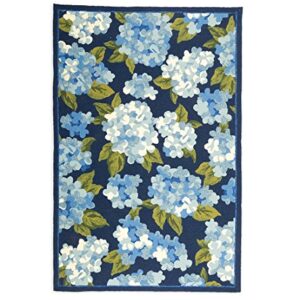 Plow & Hearth Blue Hydrangeas Indoor Outdoor Polypropylene Area Rug 24 x 42