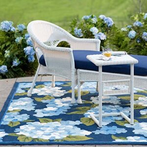 Plow & Hearth Blue Hydrangeas Indoor Outdoor Polypropylene Area Rug 24 x 42