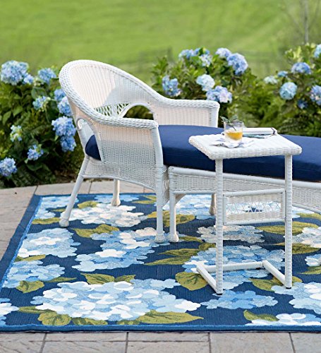 Plow & Hearth Blue Hydrangeas Indoor Outdoor Polypropylene Area Rug 24 x 42