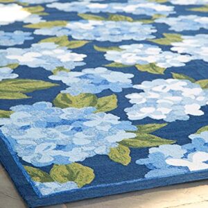 Plow & Hearth Blue Hydrangeas Indoor Outdoor Polypropylene Area Rug 24 x 42