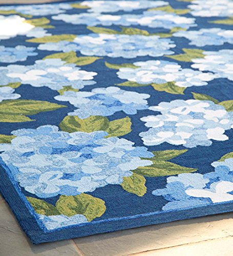 Plow & Hearth Blue Hydrangeas Indoor Outdoor Polypropylene Area Rug 24 x 42