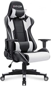 homall gaming chair, office chair high back computer chair leather desk chair racing executive ergonomic adjustable swivel task chair with headrest and lumbar support (white)