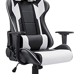 Homall Gaming Chair, Office Chair High Back Computer Chair Leather Desk Chair Racing Executive Ergonomic Adjustable Swivel Task Chair with Headrest and Lumbar Support (White)