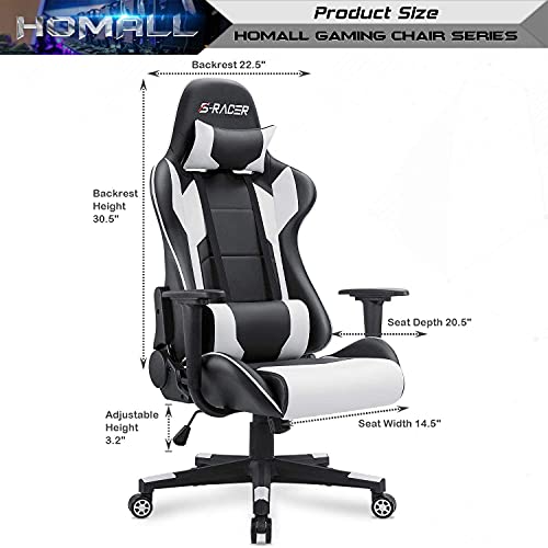 Homall Gaming Chair, Office Chair High Back Computer Chair Leather Desk Chair Racing Executive Ergonomic Adjustable Swivel Task Chair with Headrest and Lumbar Support (White)