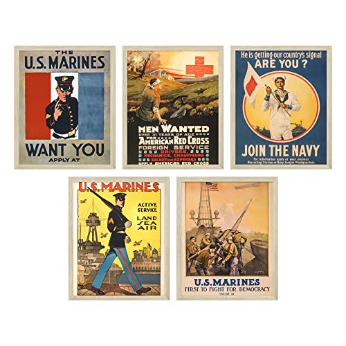 Insire WW1 Poster WW1 Memorabilia Military Posters - Set of 5 (8x10) World War 1 Memorabilia Military Poster Propaganda Poster Military Wall Art, War Poster WW1 Propaganda Poster - Unframed