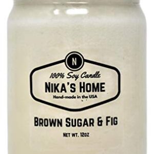 Nika's Home Brown Sugar & Fig Soy Candle 12oz Mason Jar Non-Toxic White Soy Candle-Hand Poured Handmade, Long Burning 50-60 Hours Highly Scented All Natural, Clean Burning Candle Gift Décor