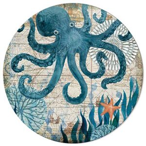 watercolor sea octopus kraken area rug round rugs 3ft, ocean animal collection area runner circle rug (non-slip) carpets kids living room bedroom indoor outdoor nursery rugs décor