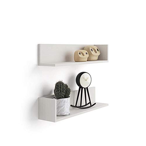 Mobili Fiver, Set of 2 Luxury Shelves, Ashwood White, Laminate-Finished, Made in Italy