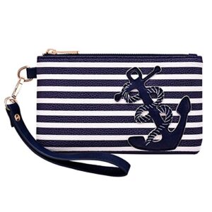 pu leather anchor purse, 8.5″x5.0″ wristlet bag zip coin pouch for smart phones keys