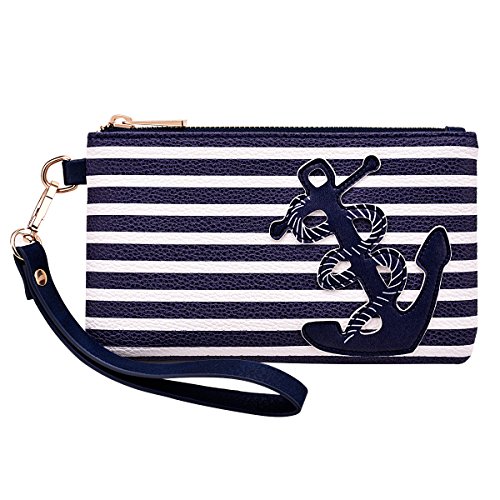 PU Leather Anchor Purse, 8.5"x5.0" Wristlet Bag Zip Coin Pouch for Smart Phones Keys