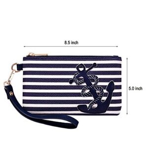 PU Leather Anchor Purse, 8.5"x5.0" Wristlet Bag Zip Coin Pouch for Smart Phones Keys