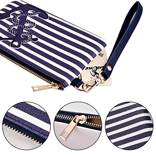 PU Leather Anchor Purse, 8.5"x5.0" Wristlet Bag Zip Coin Pouch for Smart Phones Keys