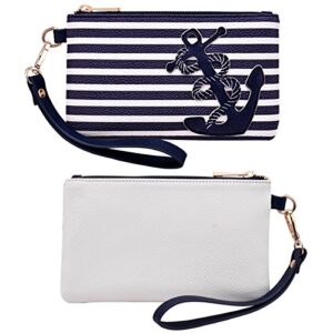 PU Leather Anchor Purse, 8.5"x5.0" Wristlet Bag Zip Coin Pouch for Smart Phones Keys