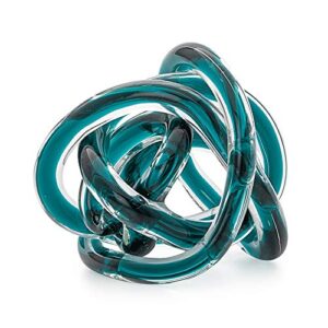 torre & tagus orbit glass décor ball – abstract teal glass knot for home decor on decorative books, modern room decor & office art sculpture as bedroom decor, entryway decor, shelf decor, 3″ diameter