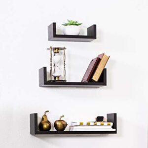 Adorn Home Essentials Floating Shelves Set of 3 with Modern U Shape and Durable Design, Simple Hanging Kit Included (Espresso)