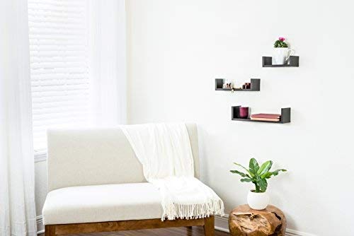 Adorn Home Essentials Floating Shelves Set of 3 with Modern U Shape and Durable Design, Simple Hanging Kit Included (Espresso)