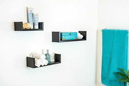 Adorn Home Essentials Floating Shelves Set of 3 with Modern U Shape and Durable Design, Simple Hanging Kit Included (Espresso)