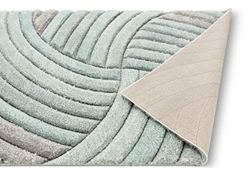 Well Woven Tilly Light Blue Geometric Stripes Thick Soft Plush 3D Textured Shag Area Rug 5x7 (5'3" x 7'3")