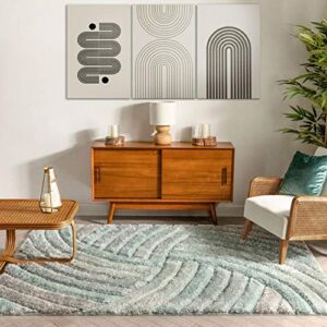 Well Woven Tilly Light Blue Geometric Stripes Thick Soft Plush 3D Textured Shag Area Rug 5x7 (5'3" x 7'3")