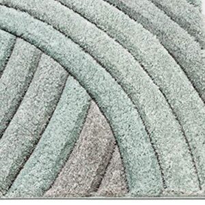 Well Woven Tilly Light Blue Geometric Stripes Thick Soft Plush 3D Textured Shag Area Rug 5x7 (5'3" x 7'3")