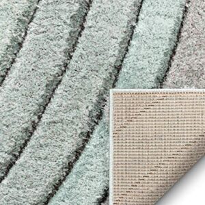 Well Woven Tilly Light Blue Geometric Stripes Thick Soft Plush 3D Textured Shag Area Rug 5x7 (5'3" x 7'3")