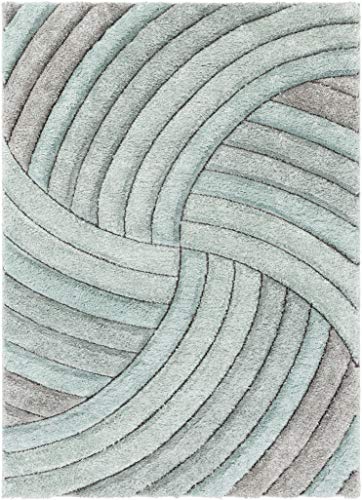 Well Woven Tilly Light Blue Geometric Stripes Thick Soft Plush 3D Textured Shag Area Rug 5x7 (5'3" x 7'3")