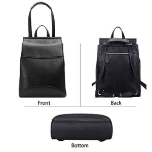 HESHE Genuine Leather Backpack Designer Purses for Women Casual Daypack and Anti Theft Ladies Shoulder Bags (Black-R)