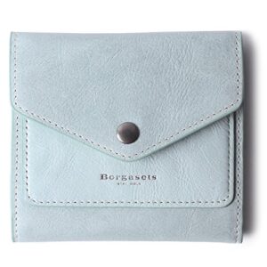 borgasets women’s rfid blocking small compact bifold leather pocket wallet ladies mini purse (ice blue)