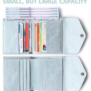 Borgasets Women's RFID Blocking Small Compact Bifold Leather Pocket Wallet Ladies Mini Purse (Ice Blue)