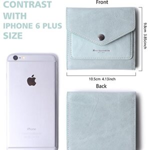 Borgasets Women's RFID Blocking Small Compact Bifold Leather Pocket Wallet Ladies Mini Purse (Ice Blue)