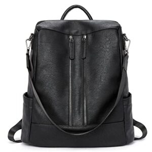 bromen women backpack purse leather anti-theft travel backpack fashion shoulder handbag black