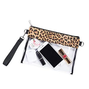 Clear Crossbody Purse Bag, Leopard Print PU Leather Bag, Stadium Approved Clear Tote Bag for Concerts Sports Events