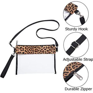 Clear Crossbody Purse Bag, Leopard Print PU Leather Bag, Stadium Approved Clear Tote Bag for Concerts Sports Events