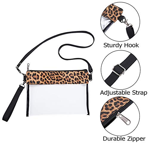 Clear Crossbody Purse Bag, Leopard Print PU Leather Bag, Stadium Approved Clear Tote Bag for Concerts Sports Events