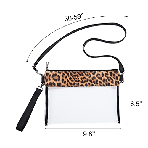 Clear Crossbody Purse Bag, Leopard Print PU Leather Bag, Stadium Approved Clear Tote Bag for Concerts Sports Events