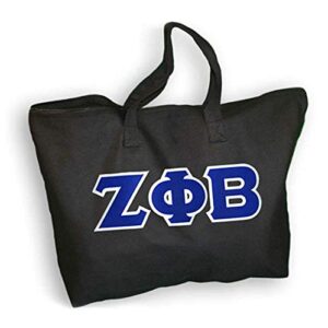 zeta phi beta sorority lettered canvas tote bag black