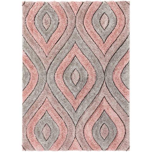 Well Woven Moira Pink Geometric Trellis Thick Soft Plush 3D Textured Shag Area Rug 8x10 (7'10" x 9'10")