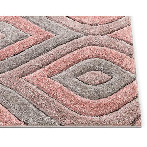 Well Woven Moira Pink Geometric Trellis Thick Soft Plush 3D Textured Shag Area Rug 8x10 (7'10" x 9'10")