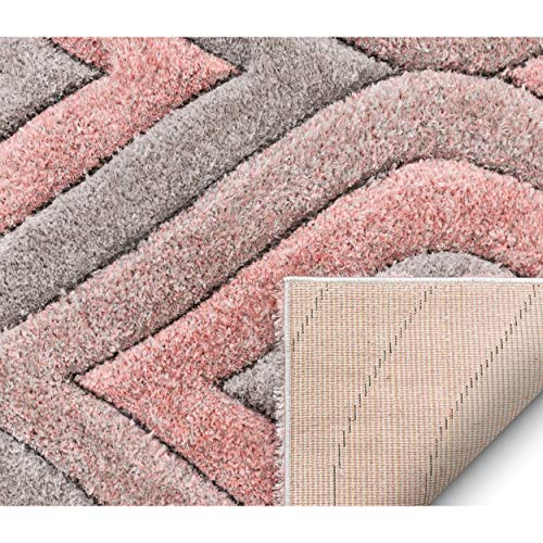 Well Woven Moira Pink Geometric Trellis Thick Soft Plush 3D Textured Shag Area Rug 8x10 (7'10" x 9'10")