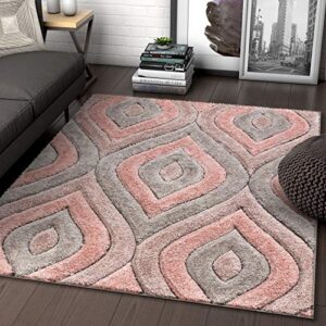 Well Woven Moira Pink Geometric Trellis Thick Soft Plush 3D Textured Shag Area Rug 8x10 (7'10" x 9'10")