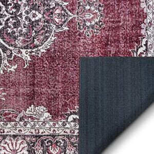 Well Woven Mareva Machine Washable Burgundy Red Vintage Oriental Medallion Area Rug (3'9" x 5'7")