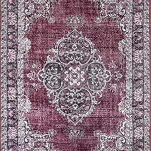 Well Woven Mareva Machine Washable Burgundy Red Vintage Oriental Medallion Area Rug (3'9" x 5'7")