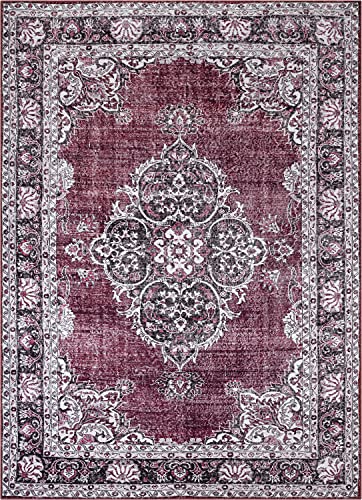 Well Woven Mareva Machine Washable Burgundy Red Vintage Oriental Medallion Area Rug (3'9" x 5'7")